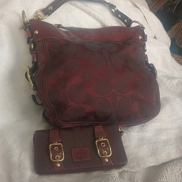Coach | Bags | Coach Zoe Hobo Signature Burgundy Canvas Leather Crossbody Bag Matching Wall ...
